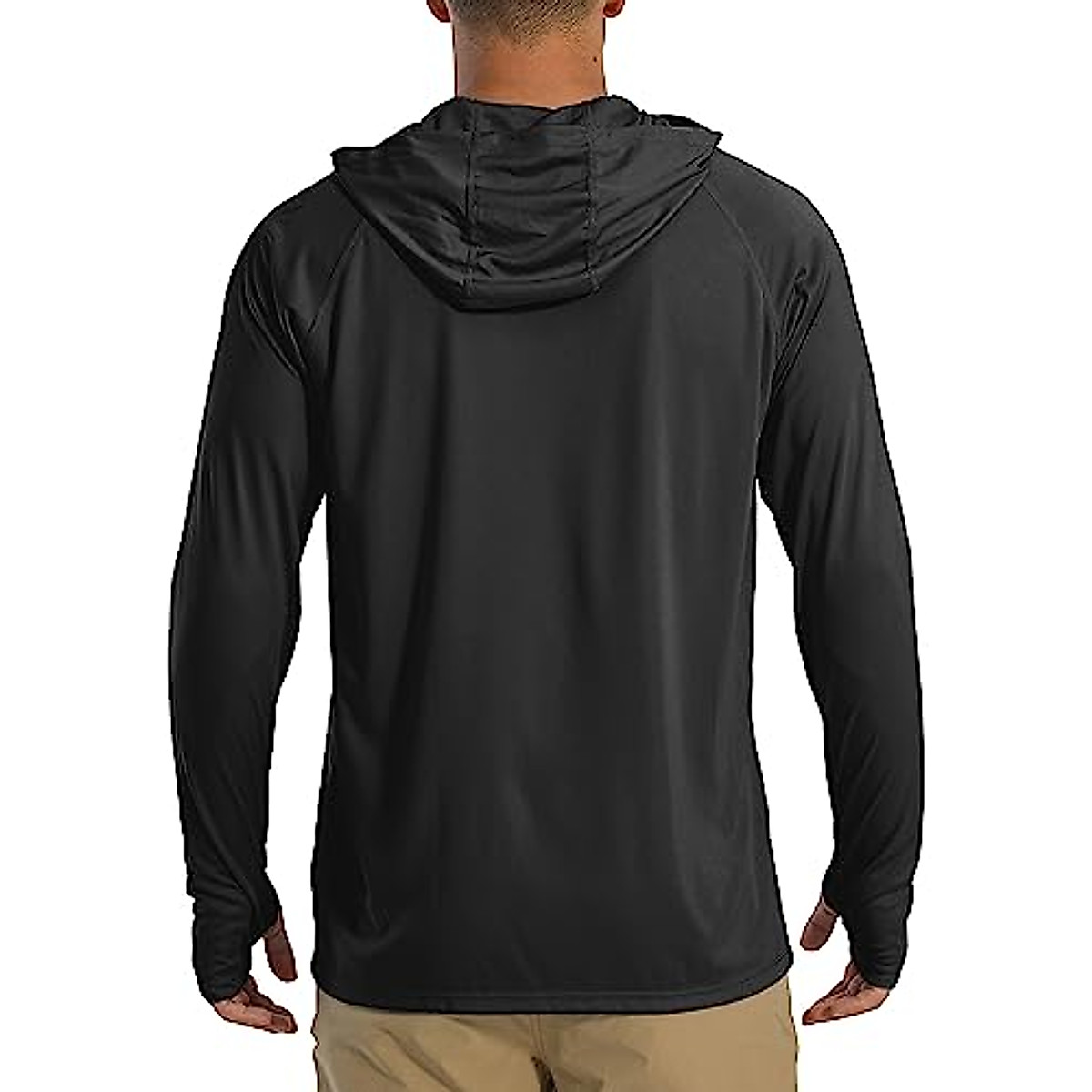 BIYLACLESEN Outdoor Shirts for Men Lightweight Workout Shirts Hiking T-Shirt Mens Quick Dry Shirt Long Dry Fit Long Sleeve Shirts Men with Hoodie Black