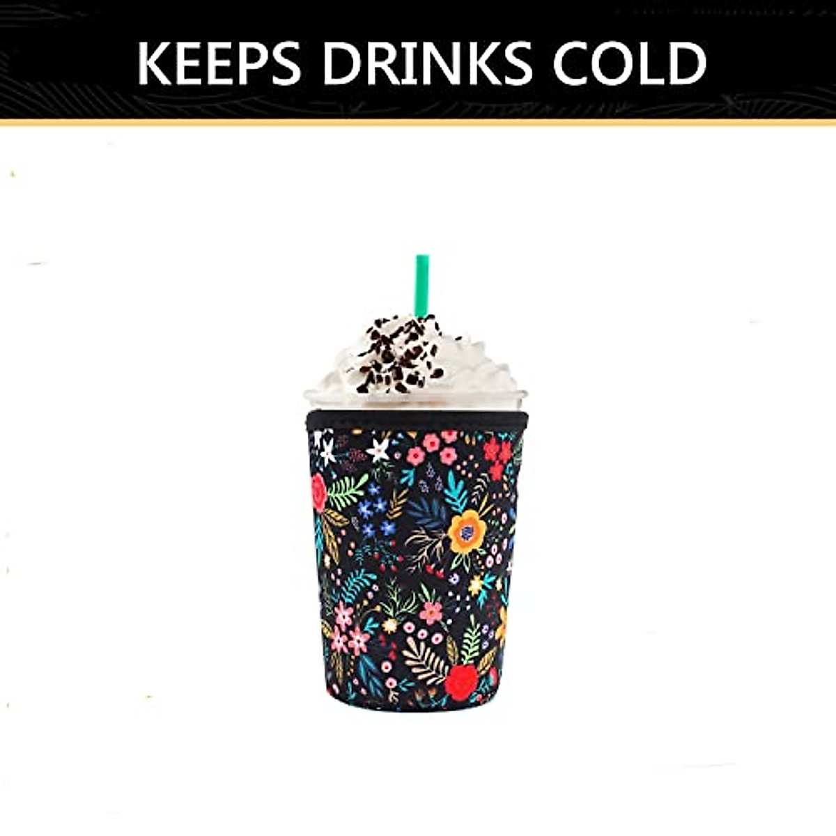 YR Reusable Neoprene Insulator Sleeve for Iced Coffee Cups, 3 Pack Coffee Coolies sleeves for Iced & Hot Drinks, Cold Beverage Cooler Compatible with Starbucks Dunkin Coffee and More