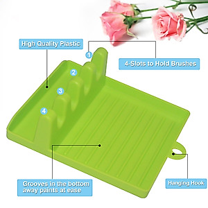 Chistepper 2 Packs Paint Brush Holder Paint Brush Stand Rest with 5 Slots Watercolor Oil Acrylic Painting (Green)