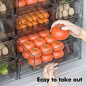 elabo Stackable Refrigerator Organizer Drawers with Removable Drain Tray, Fridge Organizer Bins, Pull Out Food Storage Container Bins with Drawer for Freezer and Kitchen, BPA-Free, Clear, 3 Pack