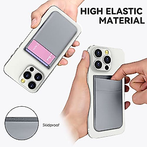 CloudValley Magnetic Card Wallet Designed for iPhone MagSafe, Stretchy Lycra Double Pocket Credit ID Card Holder Case for Back of iPhone 14 / iPhone 13 & 12 Series, Mag Safe Base Accessories, Gray
