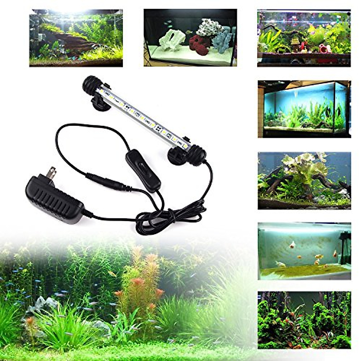 LED Aquarium Light, Smiful Fish Tank Light Submersible Underwater Crystal Glass LEDs Lights, 7.5"- White