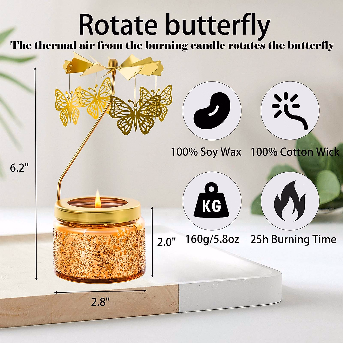 Butterfly Candle Gifts for Women, Unique Birthday Gift for Mom Sister Wife Best Friend Girlfriend Teacher Colleagues, Rotatable Scented Candles for Birthday, Christmas, Thanksgiving and Valentines