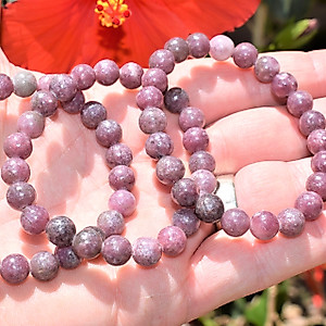 Zenergy Gems Charged Premium Natural Lepidolite Crystal 8mm Bead Bracelet + Moroccan Selenite Charging Crystal [Included]