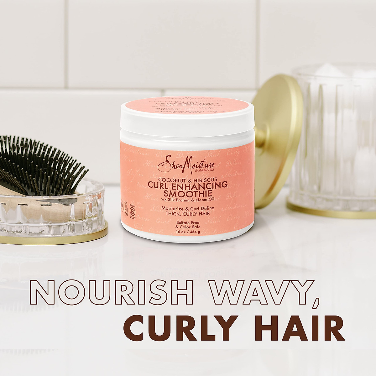 SheaMoisture Curly Hair Products, Coconut & Hibiscus Curl Enhancing Smoothie with Shea Butter, Sulfate Free, Paraben Free Hair Cream for Anti-Frizz, Moisture & Shine, (2 Pack - 16 Fl Oz Ea)