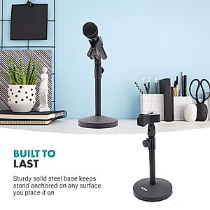 Movo TMC-5 Heavy Duty Desktop Microphone Stand with Weighted Round Base and Mic Holder for Desk - 16" Extendable Microphone Desk Stand - Compact Metal Desktop Mic Stand for Podcasts, Gaming