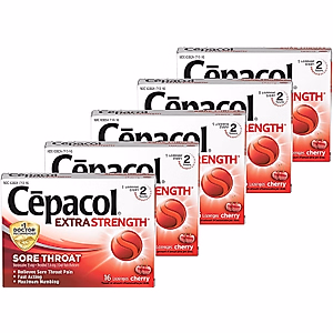 Cepacol Maximum Strength Throat Drop Lozenges, Cherry, 16 Count (Pack of 5)