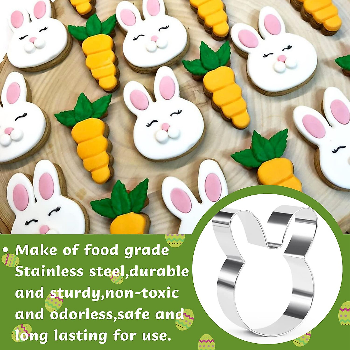 KAISHANE Easter Cookie Cutters Set - rabbit, Bunny, Carrot, rabbit face Shapes Biscuit Cutters 6 Pieces Stainless Steel