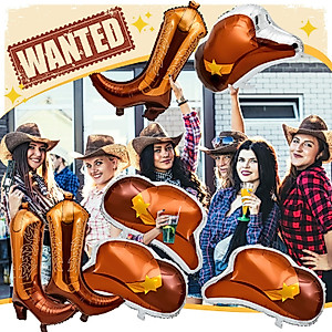 Wettarn 16 Pcs Cow Balloons Include 8 Pcs Cow Boot Balloons and 8 Pcs Cow Hat Foil Balloon Cowboy Cowgirl Party Supplies Cowgirl Party Decorations for Birthday Western Horse Theme Party Supplies