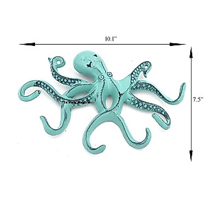 Octopus Keys Hook, Decorative Wall Mounted Nautical Wall Rack, Antique Key Holder Hook, Cast Aluminum Hanger for Coat, Hand Towel, Bathrobe, Jacket, Swimming, Kitchen & Balcony (Distressed Green)