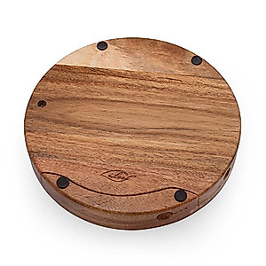 ILEAF Round Slide-Out Acacia Wood Cheese Board and 3 Piece Cheese Tool Set, 7.5 inch Diameter