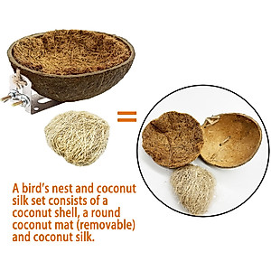 Tfwadmx Bird Nests Natural Coconut Shell Parrot Breeding Hatching Nesting Box Cage Hatch House Hut Cave for Small or Medium Finch Parakeet Accessories Toys –(2 Pcs)