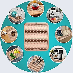 STARCONE Silicone Dish Drying Mat- Large Pastel Soft Brown/Tan 18"x16" 8mm High Ridges Mat Food Grade Safe Eco-Friendly Heat Resistant Non-Slip Fastest Drying Mat for Bathroom Kitchen Countertop