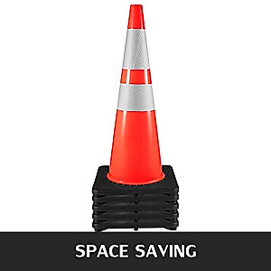 VEVOR 6Pack 36" Traffic Cones, Safety Road Parking Cone with Black Weighted Base, PVC Orange Traffic Safety Cones, Hazard Cones Reflective Collars for Construction Traffic Parking