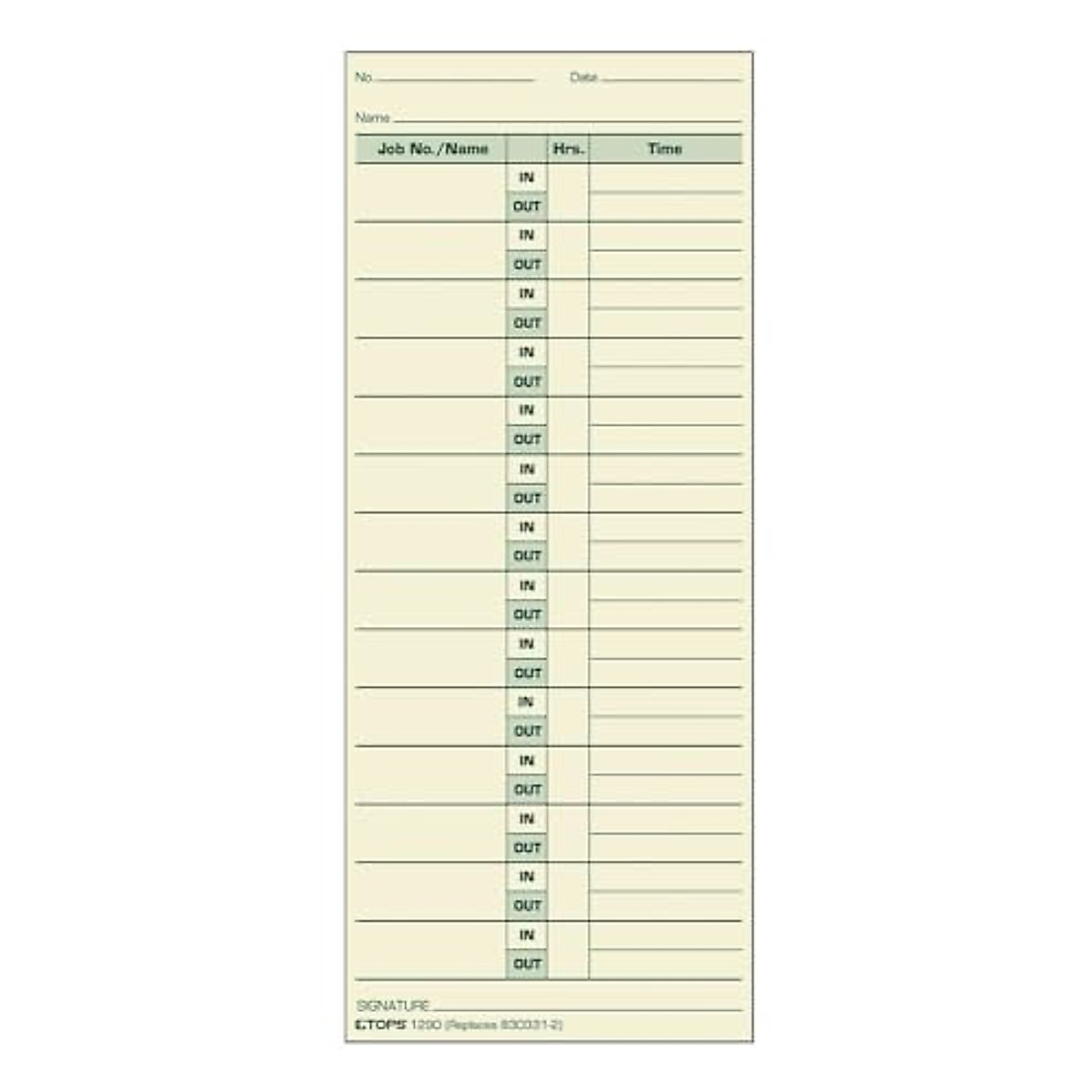 TOPS Job Cards, 2-Sided, 3-1/2" x 8-1/2", Manila, Green Print Front/Back, 500-Count (1290)