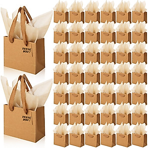 Zhanmai 100 Pcs Mini Gift Bags Bulk with Tissue Paper 4.7 x 2.4 x 3.9'' Kraft Paper Bag with Handle Gift Tag Return Gift Bags for Birthday, Christmas Party Favors, Wedding Showers(Brown)