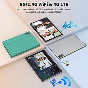 YOBANSE Android Tablet 10 inch, Android 12 Tablet, 8GB RAM 128GB ROM,1TB Expand, 5G WiFi, 4G/LTE, Bluetooth, 8000mAh Battery, GMS Certified, 2 in 1 Tablet with Keyboard, Mouse, Case, Stylus(Green)