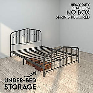 AMBEE21 Washington Queen Metal Bed Frame with Headboard and Footboard Platform/Wrought Iron/Heavy Duty/ Metal Slat/ Grey Silver/No Box Spring Needed