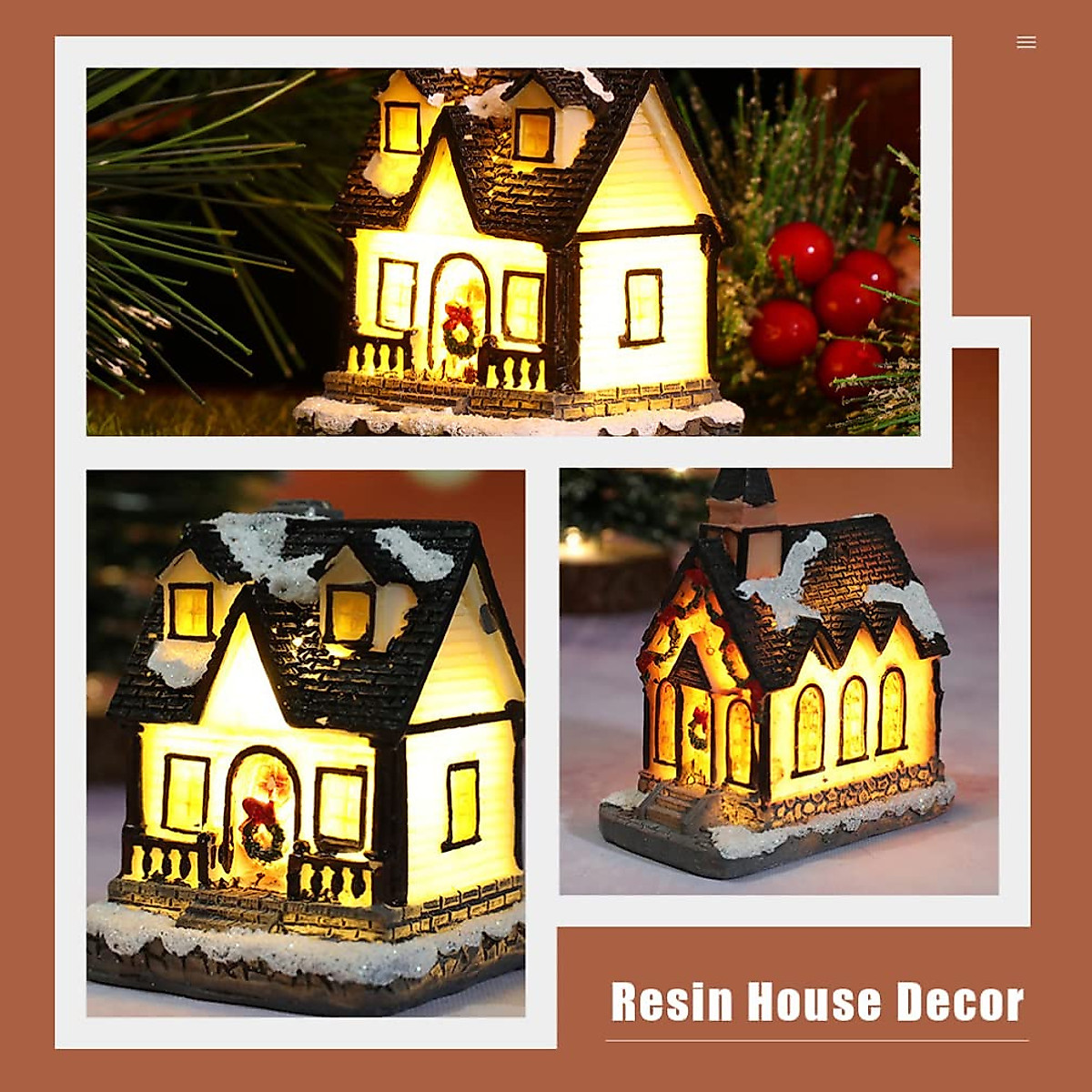 NUOBESTY Christmas Village Houses Set, 2PCS Luminous Christmas Scene Village Resin Christmas House Light up Christmas Decoration Tabletop Ornaments