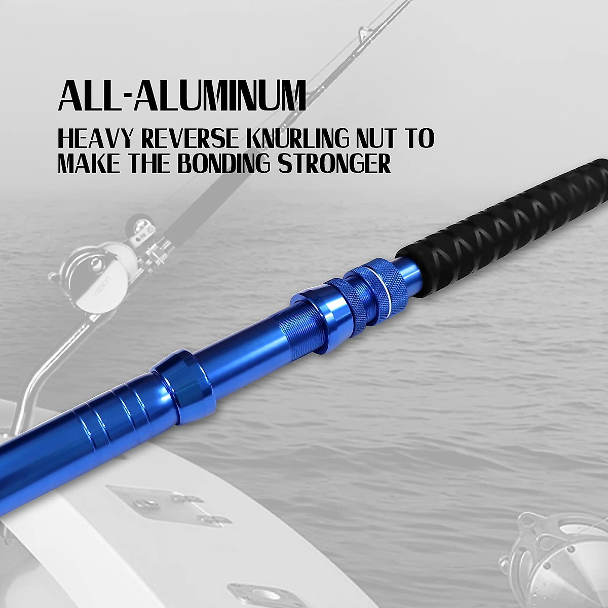 Fiblink Bent Butt Fishing Rod 2-Piece Saltwater Offshore Trolling Rod Heavy Roller Rod Conventional Boat Fishing Pole with Roller Guides (5'1" 50-80 lbs)