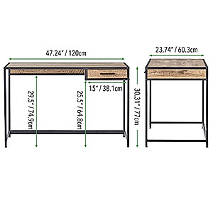 mDesign Metal & Wood Sturdy Home Office Desk with Righthand Drawer - Computer Desk, Home Office Writing, Small Desk, Modern Simple Style PC Table - Black Metal Frame/Gray Wash Wood Top