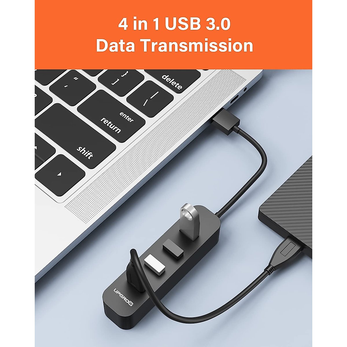 Upgrow USB 3.0 Hub 4-Port USB Hub with 5 Gbps USB Splitter for Laptop MacBook Mac Pro Mac Mini iMac Surface Pro XPS PC Flash Drive Mobile HDD-Black