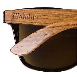 Woodies Zebra Wood Sunglasses with Ice Blue Mirrored Polarized Lens and Real Wooden Frame for Men and Women | 100% UVA/UVB Protection