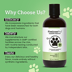 Flexicose Pet Plus - Liquid Joint Care - 8 fl oz (3 Bottles ) - Dog Glucosamine & Chondroitin Liquid Supplement - Joint and Hip Vitamins for Dog Joint Pain Relief