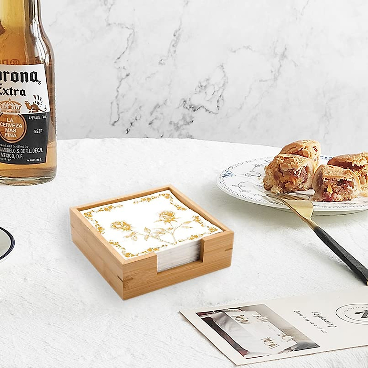 Bamboo Napkin Holder Square, 7.5" x 7.5" x 2.5", Wood Napkin Tray, Wooden Guest Towel Holder for Kitchen Table Countertop