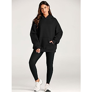 EFAN Oversized Sweatshirts Womens Hoodies Pullover Long Sleeve Fleece Sweaters With Pockets Fall Fashion Winter Clothes Outfits Y2k Teen Girls 2023 Black