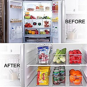 Stackable Plastic Food Storage Bin with Handles for Kitchen Pantry, Cabinet, Refrigerator, Freezer - Organizer for Fruit, Yogurt, Squeeze Pouches - BPA Free, 10" Long - 2 Pack – Clear