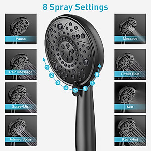 EMBATHER Black Shower Faucets Sets - Overhead Rain Head Shower System with 8-Mode High Pressure Handheld Complete Combo and Mixer Valve Trim Kit - 3-Way Rainfall Shower Fixture for Luxury Bathroom