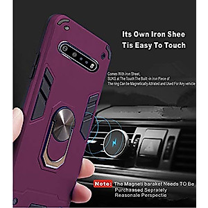 Folmeikat LG V60 Thinq/LG V60 Thinq 5G/ LG G9 Thinq Case, Screen Protector [2Pack] 360 Degree Rotating Metal Ring Slim Shock Absorption Reinforced Corner Soft TPU Silicone Case 6.8" (Wine red)