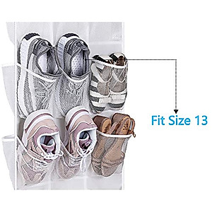 MISSLO 30 Pockets Dual Sided Hanging Baby Shoe Organizer for Closet with Rotating Hanger Hanging Shoe Shelves, White