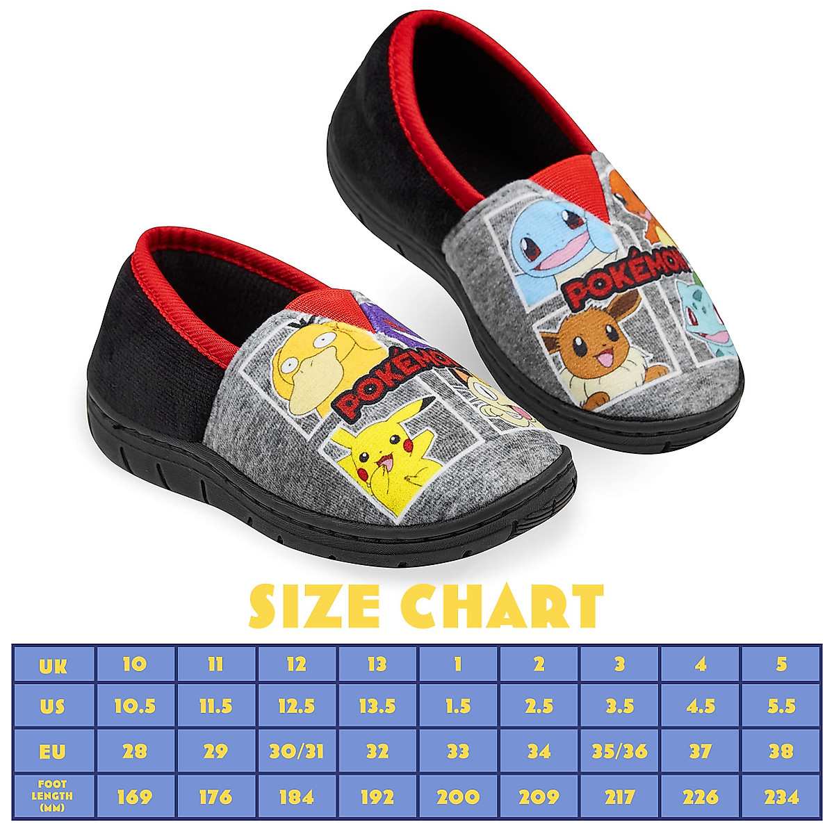 Pokemon Boys Slippers, Pikachu Bulbasaur Soft Kids Shoes, Gifts for Boys(Black/Red, 12.5 US)