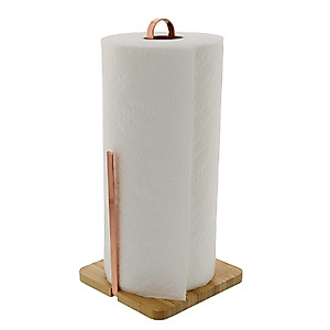 Cuisinart Stainless Steel Finish Paper Towel Holder with Solid Bamboo Base, Stainless Steel Arm for Tear Assistance, Countertop Paper Towel Dispenser, Fits Any Size Kitchen Towel Roll - Copper Finish