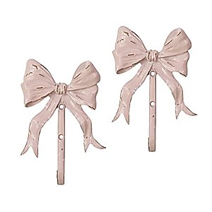 BOOMLATU Shabby Chic Large Wall Mounted Bow Coat Hook,Decorative Pink Wall Hook for Scarf, Bag, Towel, Hat etc for Living Room Kitchen Bathroom Office Pack of 2