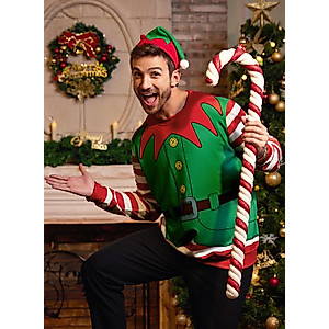 Arvilhill Christmas Men's Funny Ugly Sweater Casual 3D Printed Holiday Crew Neck Sweatshirt Elf Stripe L