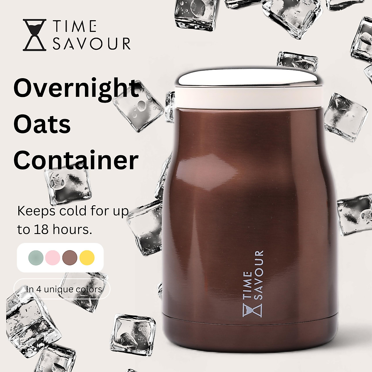 Time Savour 16oz Overnight Oats Containers with Lids for Overnight Oats, Smoothie, Yogurt, Pasta & Soup, Thermos Food Jar for Kids & Adults (Brown)