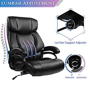 KBest High Back Big & Tall 400lb Office Chair - Heavy Duty Metal Base, Adjustable Built-in Lumbar Support and Tilt Angle Large Bonded Leather Ergonomic Executive Desk Computer Swivel Chair, Black