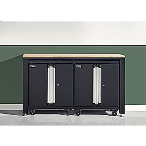 ClosetMaid ProGarage Garage Storage Base Cabinets & Workbench Top 3-Piece Set, Custom, Durable, Adjustable, Steel Construction, Black