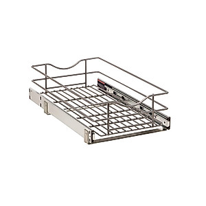 Knape & Vogt Simply Put 11.5-in W x 5.7-in H Metal 1-Tier Pull Out Cabinet Basket, 11 Inch, Frosted Nickel