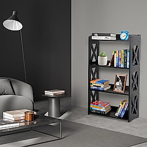 YCICI Open Bookshelf, 4 Tier Bookcase, Small Book Shelf, Wooden Book Shelf Kitchen Shelf, Freestanding Display Storage Shelves for Bedroom, Living Room and Office (Black)