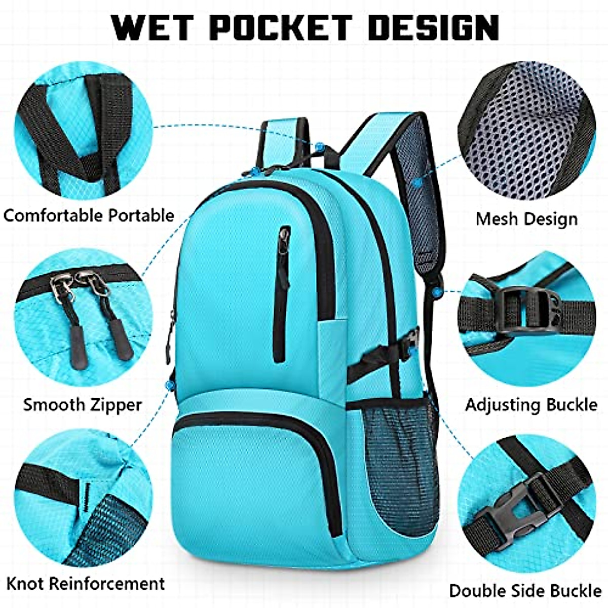 26L Hiking Backpack, Ultralight Lightweight Packable Foldable Camping Water Resistant Sports Backpack Daypack Camping Gear Travel Must Haves for Camping Outdoor for Women Men Hiking Gifts (Blue)