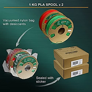 OVERTURE PLA Filament 1.75mm PLA 3D Printer Filament, 2kg Cardboard Spool (4.4lbs), Dimensional Accuracy +/- 0.03mm, Fit Most FDM Printer (Green + Red)