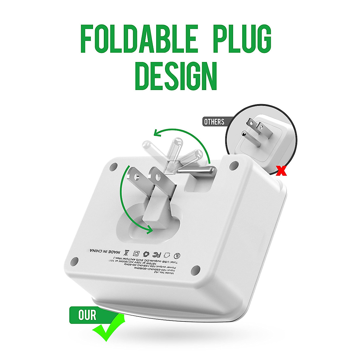 Cruise Essentials Foldable Power Strip with USB C, No Surge Protector Multi Outlet Wall Plug, 3 Outlets & 3 USB Ports, Cruise Accessories Must Haves, Compact for Home Office Travel