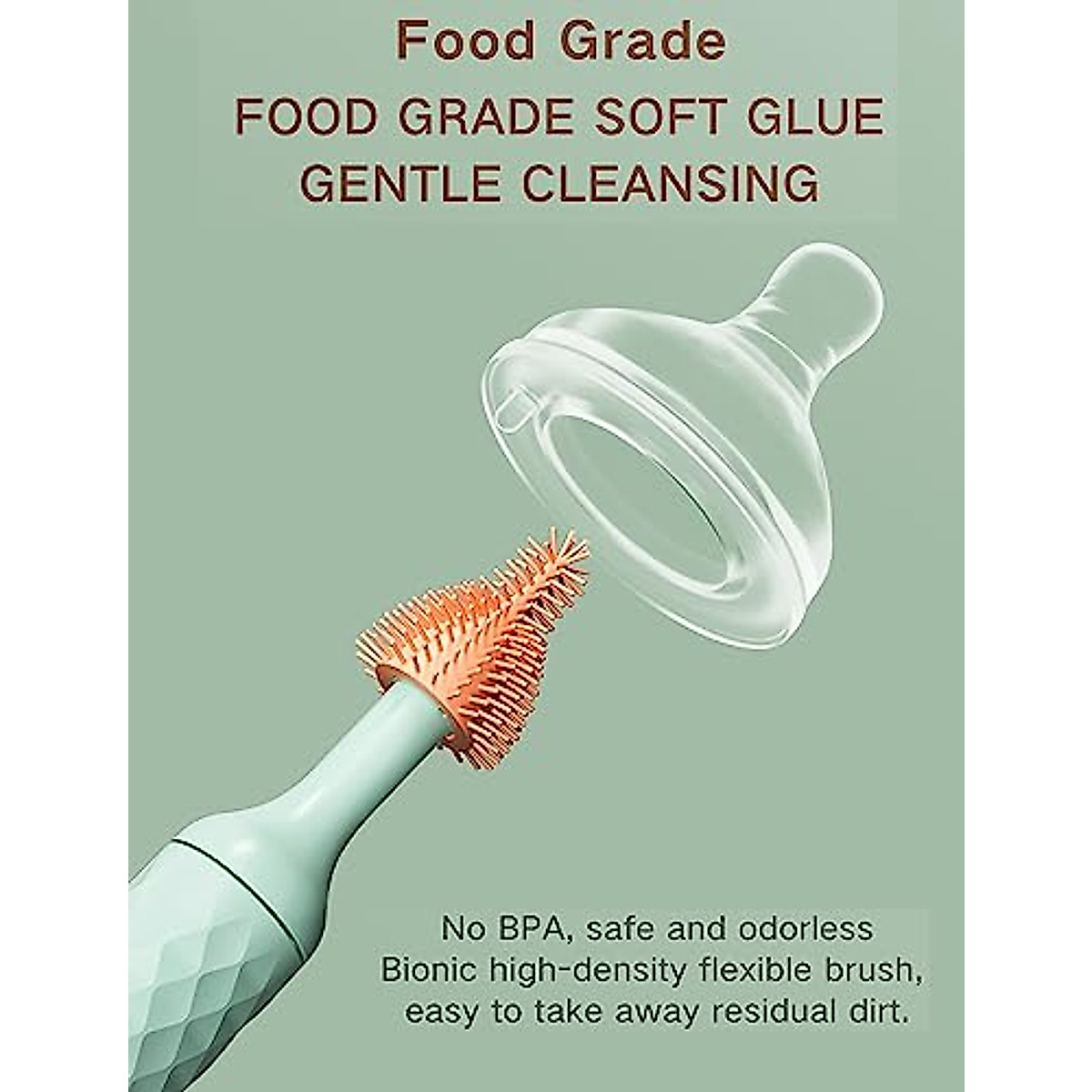 Bottle Spark Bottle Cleaner, Electric Silicone Bottle Brush Set, Bottle Cleaning Brush for Bottles, Baby Bottles, Sports Bottle, Vase, Glassware, Smaller Diameter Bottle Openings (Green)