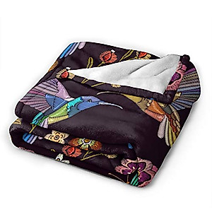 Abucaky Hummingbird Bird Fleece Throw Blanket Ultra Soft Cozy Blooming Flowers Decorative Flannel Blanket All Season for Home Couch Bed Chair Travel 50x40in
