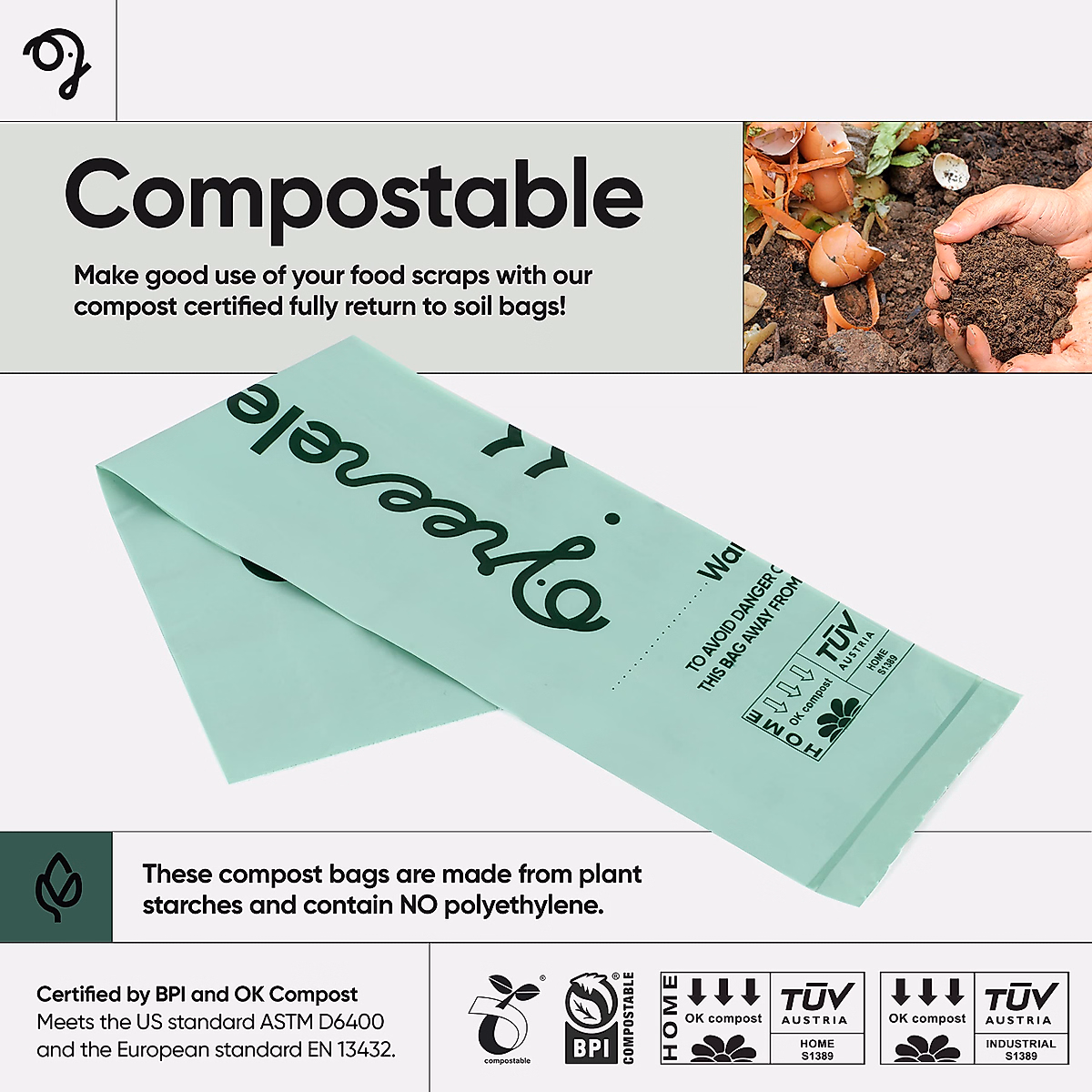 Green Elephant Compost Bags Small-Compostable Trash Bags,Small Biodegradable Trash Bags,Compostable Bags for Kitchen Compost Bin,1.6 Gallon Biodegradable Bags,BPI Certified Compostable Bag (2 Pack)