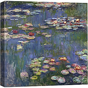 wall26 Canvas Print Wall Art Water Lilies by Claude Monet Nature Wilderness Illustrations Impressionism Traditional Scenic Colorful for Living Room, Bedroom, Office - 16"x16"
